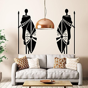 Karomenic Two African Woman Guard Art Removable Wall Stickers for Living Room Kids Bedroom Home Decor Vinly Waterproof Decals