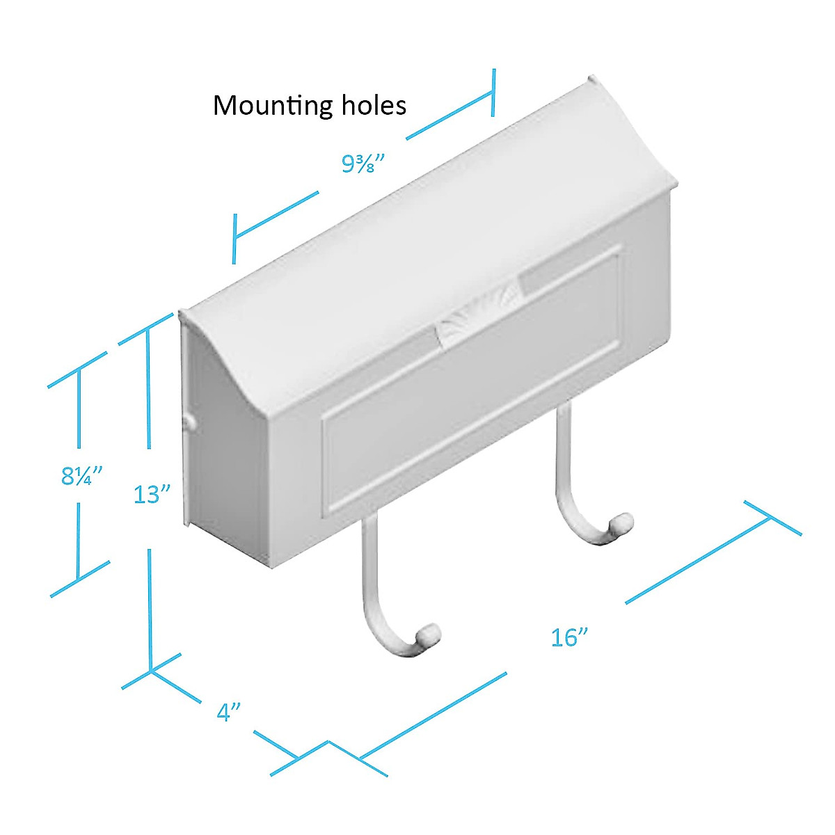 Cast Aluminum Metal Mailbox with Newspaper Hooks, Easy to Install Wall Mount, Heavy Duty, Rustproof Coated Paint, Horizontal Mail Box for House Porch - 16” x 4.25” x 8.25” (Swedish Silver)