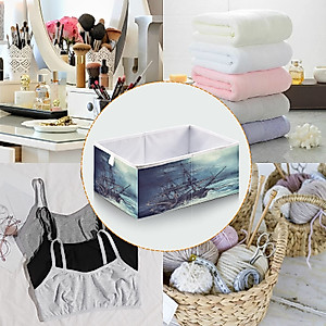 Blueangle Pirate Ship Cube Storage Bin, 11 x 11 x 11 in, Large Collapsible Organizer Storage Basket for Home Décor（413）