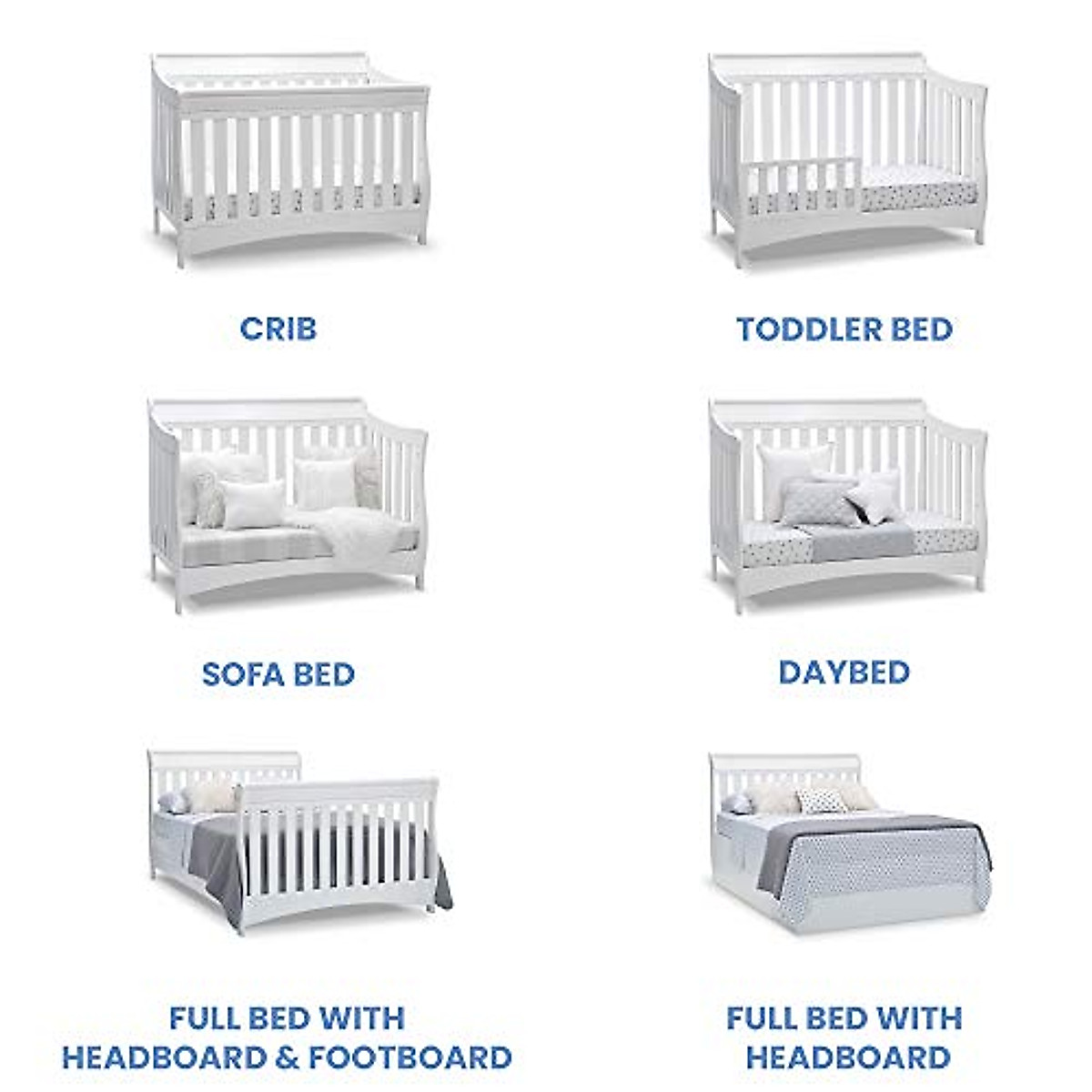 Delta Children Bentley S Series Deluxe 6-in-1 Convertible Crib, Bianca White