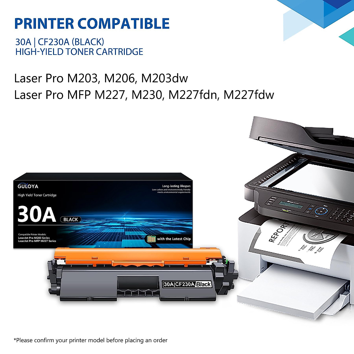 (with Chip) 30A Black Toner Cartridge CF230A 1 Pack CF230A 30A Black Ink Remanufactured Replacement for HP30A CF230A Toner 30X CF230X for Laser Pro M203 Series, Laser Pro MFP M227fdn, M227fdw Printer