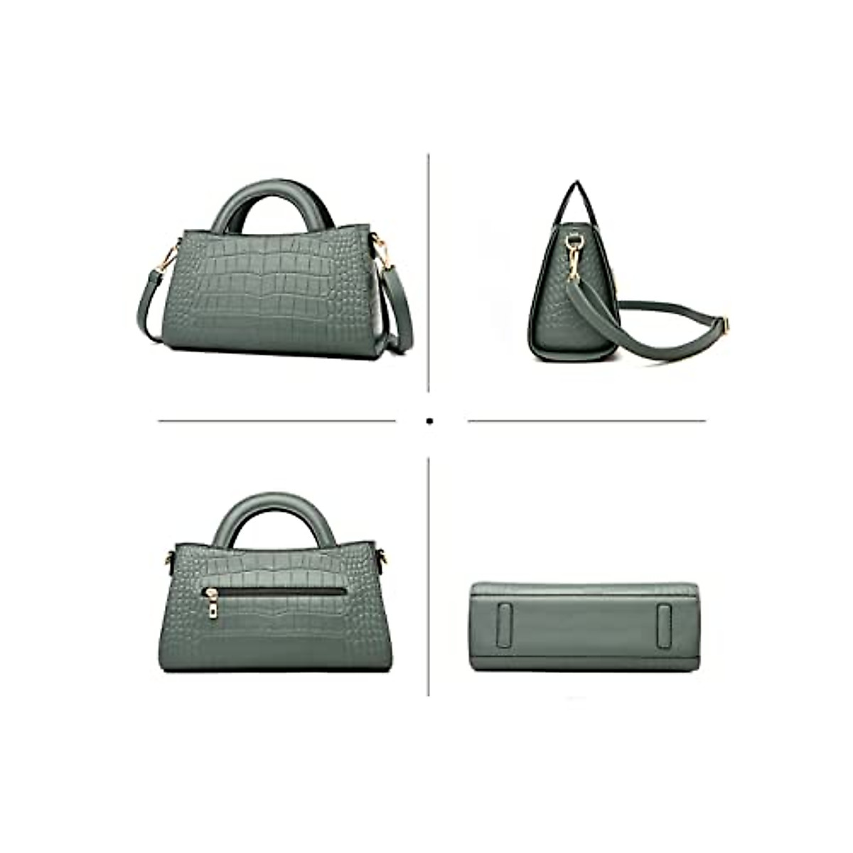 SMALLBLUER Women Crocodile Pattern Handbag Commuter Shoulder Bag Crossbody Bags-Black