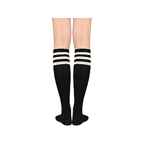 Century Star Knee High Long Socks for Women Athletic Running Casual Tube Socks with Triple Stripes 1 Black White One Size