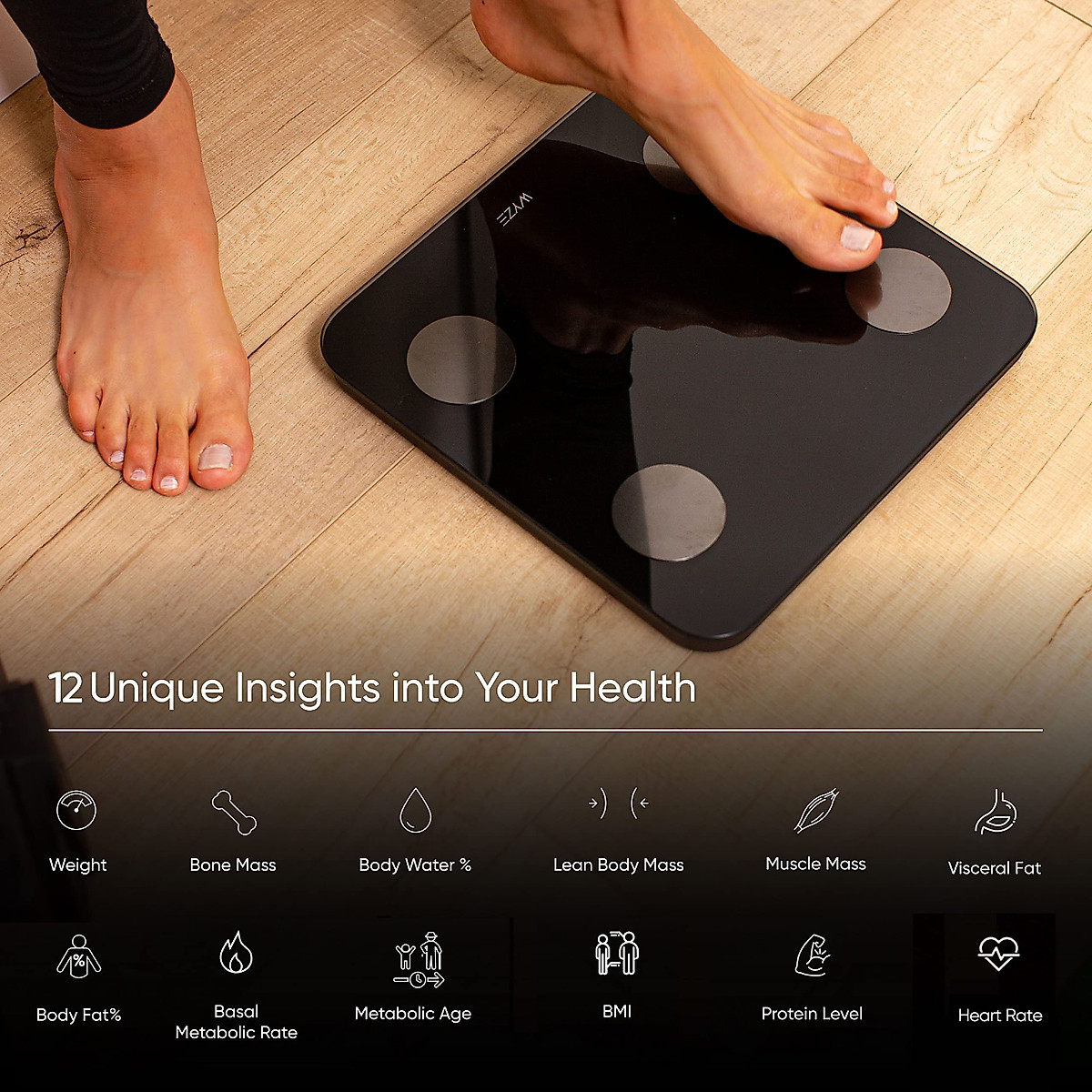 WYZE Scale S for Body Weight, Body Fat Monitor, Digital Bathroom Scale, Body Composition Analyer, Baby/Pet Mode, Wireless, Bluetooth, 400 lb Black&White