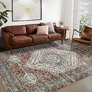 RUGSREAL Washable Area Rug 5x7, Ultra-Thin Antique Collection Area Rug, Stain Resistant Rugs for Living Room Bedroom, Distressed Washable Rug(Brown, 5'x7')