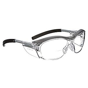3M Safety Glasses with Readers, Nuvo Readers, +2.0 Diopter, ANSI Z87, Clear Lens, Gray Frame, Soft Nose Bridge, Side Shields