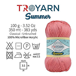 Troyarn Summer (2- Skeins Pack) Silk Effect Hand Knitting Yarn Crochet Art Lace Craft 100% Microfiber Acrylic 2x100 gr (2x383 yds) (1051055 - Sugar White)
