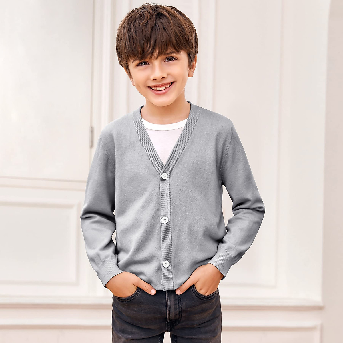 Baby Boys Girls V-Neck Cardigan Kids Button Up Long Sleeve Knitted Sweater Jacket for Infant Toddler