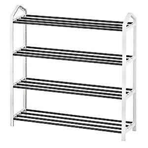 EGEN Mainstays 4-Tier Shoe Rack White Plastic Frame, Gray Coating, up to 12 Pairs