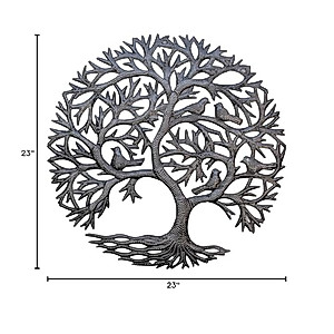 It's Cactus Haitian Tree of Life Wall Decor, Global Art Made in Haiti, Oil Drum Metal Craft with Birds, Decoration for Kitchen or Anywhere in Home, 23 In. x 23 In. (Whispering Tree)