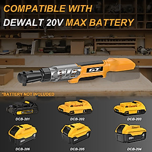 3/8" Cordless Ratchet Wrench, Compatible with DEWALT 20V MAX Battery, 74Ft-Lbs Power Electric Ratchet Tool Kit, 1/2" & 1/4" Adapters, 3" Extension Bar (Tool Only)