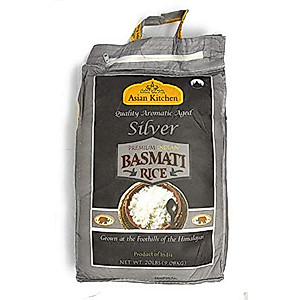 Asian Kitchen Silver White Basmati Rice Extra Long Aged 20lbs (9.08kg) ~ All Natural | Gluten Friendly | Vegan | Indian Origin | Export Quality