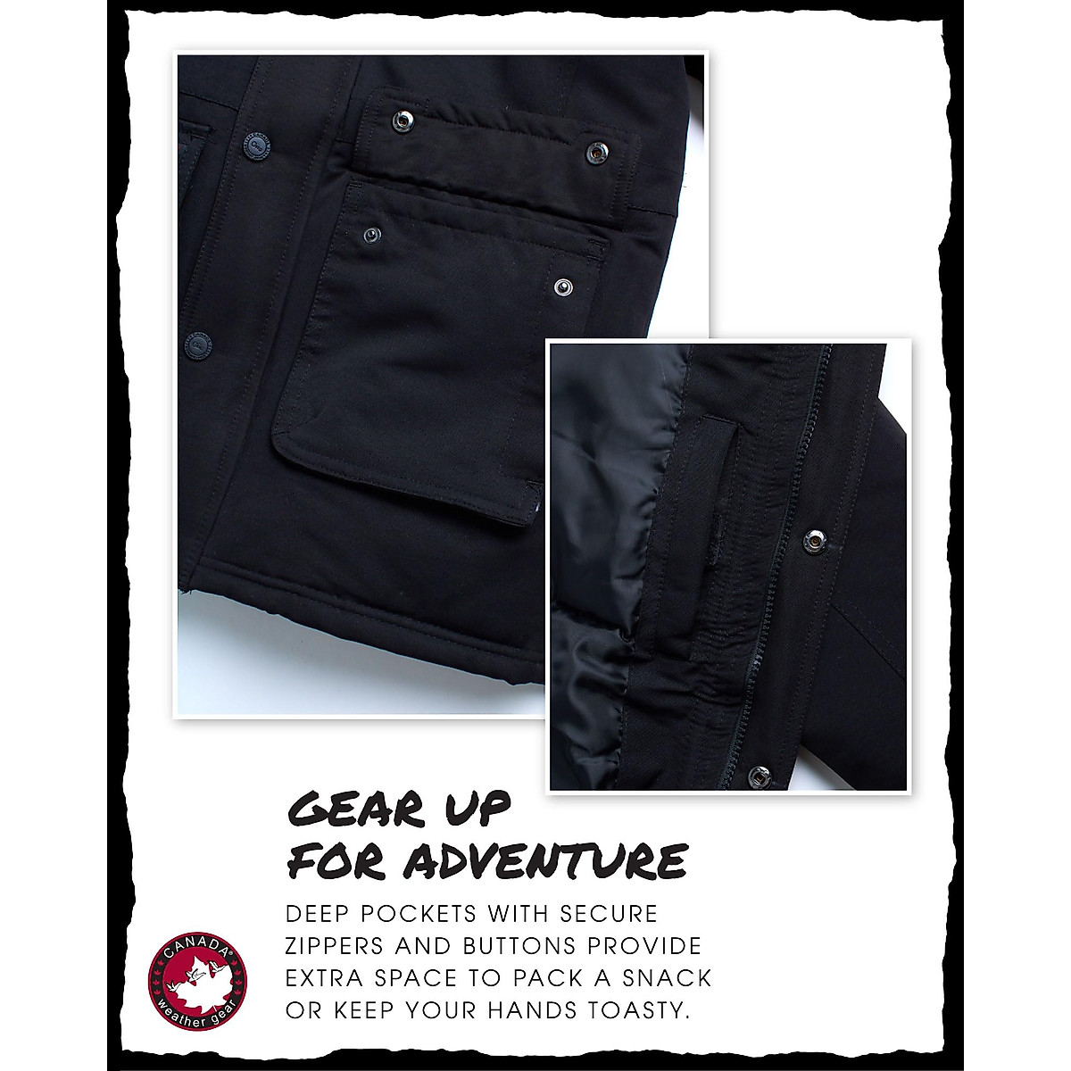 CANADA WEATHER GEAR Boys Winter Coat - Heavyweight Ski Jacket, Fur Trim Hood - Outerwear Parka (8-20), Size 10-12, Black