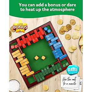 Coogam Shut The Box Dice Game Wooden Board Math Number Game Family Pub Bar 1-4 Players with 10 Colored Dice for Adults Kids