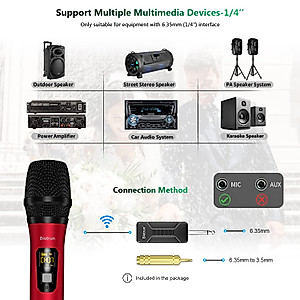 Wireless Microphone, Uhf Metal Dynamic Handheld Karaoke Mic, Rechargeable Receiver (Work 6hs),160ft Range, for Karaoke, Singing, Stage, Wedding, Speech, Karaoke Machine, Speaker, Amplifier, Mixer