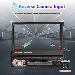 Car Stereo Single Din Electric Flip Out Car Radio with Bluetooth, Rimoody 7 Inch Touchscreen Mirror Link FM Radio AUX- in USB SD TF Card Input EQ Setting MP5 Player + Backup Camera