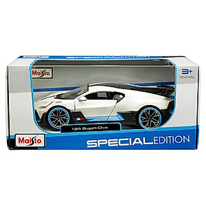 Toy Cars Bugatti Divo Satin White Metallic with Carbon and Blue Accents Special Edition 1/24 Diecast Model Car 31526
