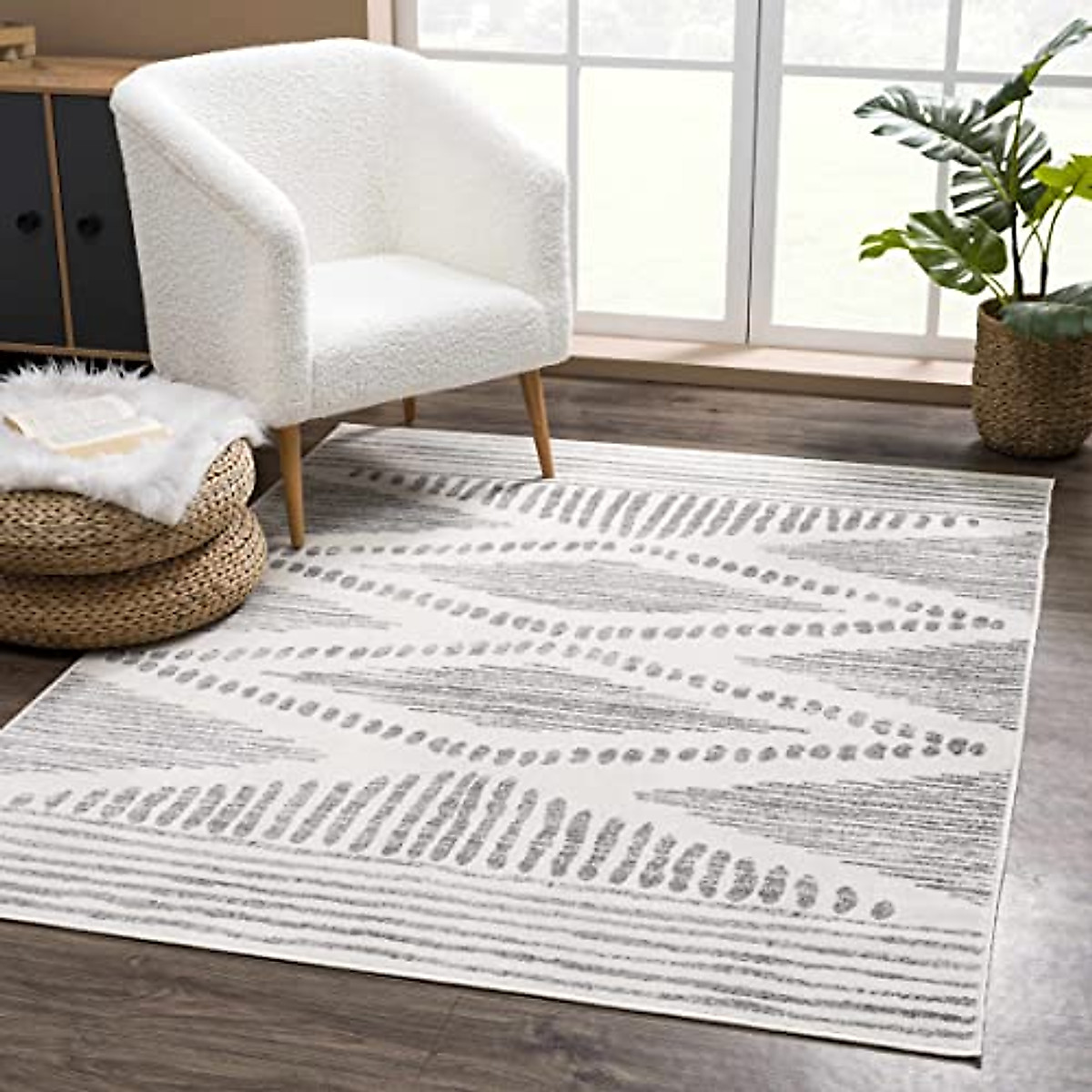 Hauteloom Tigris Nikea Geometric Southwestern Farmhouse Entryway, Kitchen Runner Rug - Long Carpet - Vintage Distressed - Boho Aztec Tribal Pattern - Ivory, Beige, Gray - 2'7" x 12'