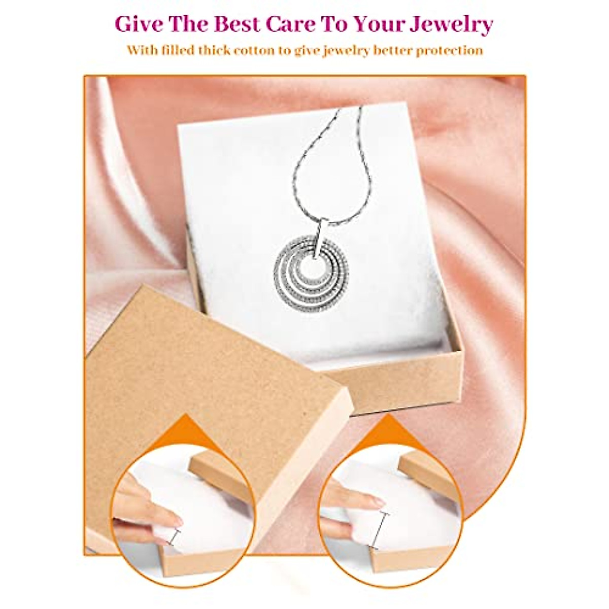 MESHA Cardboard Jewelry Gift Boxes, Cotton Filled Jewlery Box w/Lids, Brown 3.5x3.5x1 Inch, Necklace Ring Bracelet Earring Display Box, Bulk Square Small Kraft Jewelry Gift Box, 96 Pieces