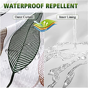 Shower Curtain Set with Snap-in Fabric Liner, Heavyweight Waffle Weave Bathroom Shower Curtains Hotel Style with See Through Top Window, 12 Metal Hooks, Waterproof & Machine Washable(72"x72", Leaf)