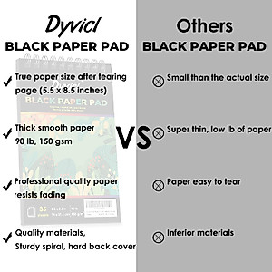 Dyvicl Black Paper Sketchbook 5.5"x8.5", 90 lb/150 GSM, 35 Sheets, Spiral Black Sketch Pad Drawing Paper for Pencil, Pastel, White Ink Gel Pen, Charcoal, Chalk, Metallic Marker, Paint Pen