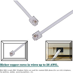 LanSenSu 15-Feet Telephone landline Extension Cord Cable Cord with Standard RJ-11 6P4C Plug (White 15-ft, 2Pack)