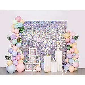 Shimmer Wall Backdrop Panels 24PCS Sliver Square Sequin Shimmer Backdrop Decor for Wedding, Anniversary, Birthday Party Decoration.
