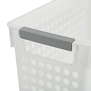 Bekith 6 Pack Plastic Storage Basket, Slim White Organizer Tote Bin Shelf Baskets for Closet Organization, De-Clutter, Accessories, Toys, Cleaning Products