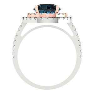 Clara Pucci 2.77ct Round Cut Halo Solitaire Royal Blue Topaz Designer Wedding Bridal art deco Anniversary Ring 14k 2 tone Gold 7.25