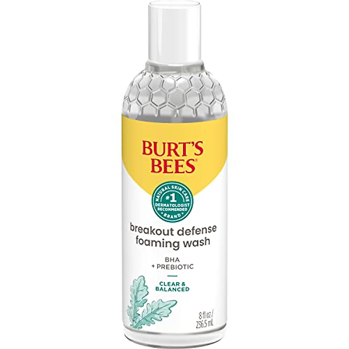 Burt’s Bees Foaming Face Wash, BHA Breakout Defense Cleanser for All Skin Types, Washes Away Impurities & Excess Facial Oil, With a Prebiotic, 8 Oz.