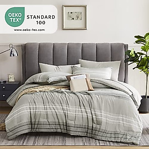 MaiRêve Grey Twin Bed in A Bag, Soft Grey Stripe Minimalist Urban House Design Comforter Set 6 Pieces for Boys or Doms(Grey Stripes,Twin)