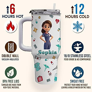 Personalized Nurse Tumbler 40oz -nurse scent analyst-Custom Name Insulated Travel Mug with Handle & Straw, Gift for Nurses, Medical Workers, Appreciation, Mother's Day Ex5kBd
