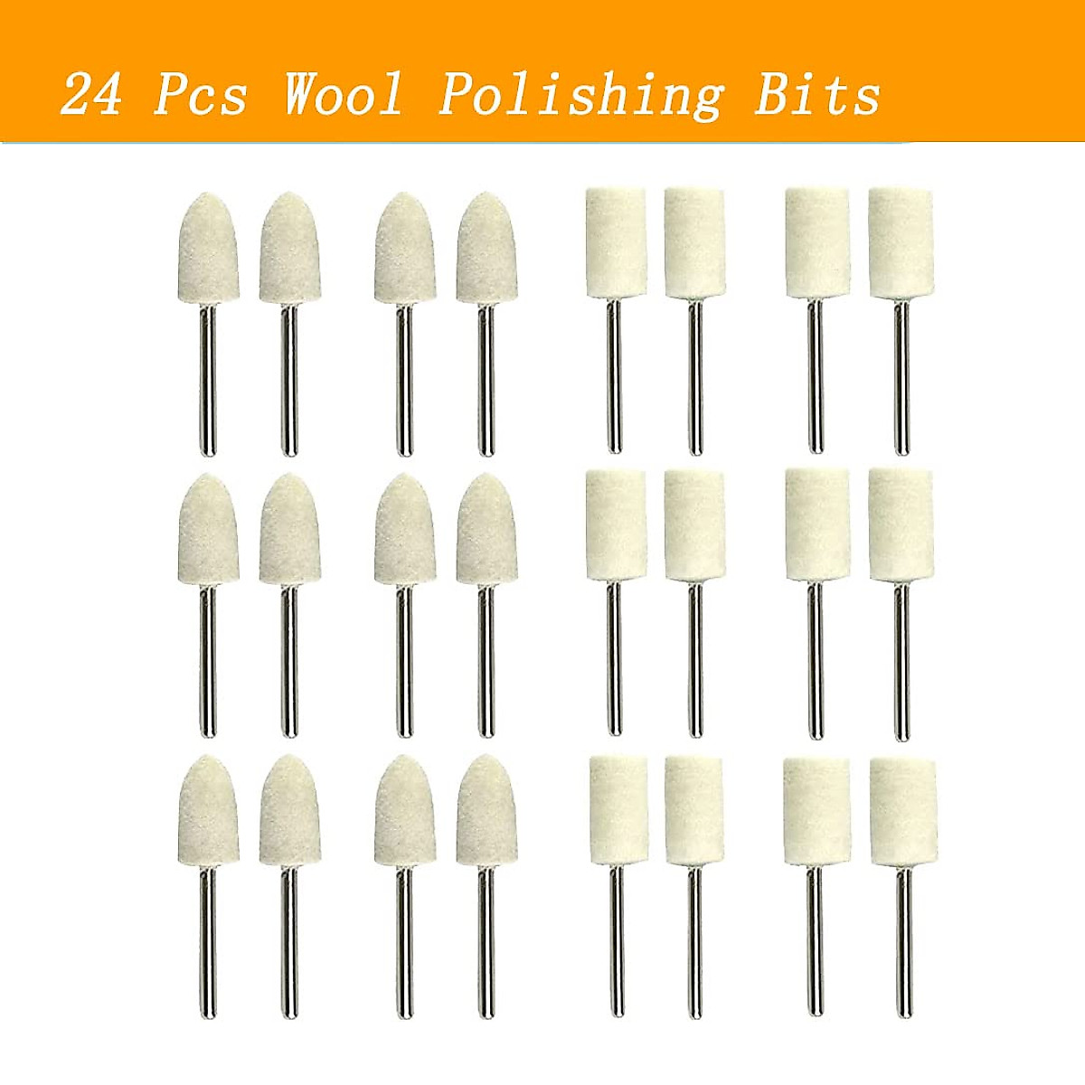𝐋𝐮𝐨 𝐤𝐞 24 Pcs Wool Polishing Bits - Wool Felt Polishing kits with 1/8 Inch Mandrel for Dremel Rotary Tools (Polishing Point Diameter:10mm)