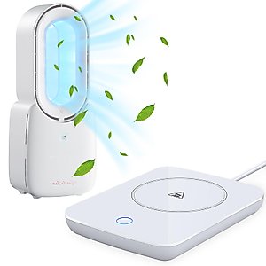 Misby Desk Fan, 11.8 Inch Personal Fan for Desk with 5 Colors LED Light, 4 Wind Speeds Electric Quiet Bladeless Fan Touch Control for Travel Home, Office, Desktop, Bedroom (White)