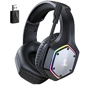 EKSA Wireless Headset for PC PS4 PS5 Computer - 7.1 Surround Sound, AI Intelligent Noise Cancelling Microphone(ENC), Low Latency 2.4G USB Dongle, 36 Hour Battery, Game/Music Mode, RGB Light