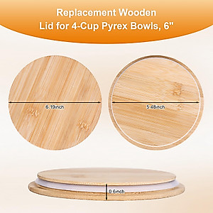 Replacement Wooden Lid for 4-Cup Pyrex Bowls, 6" Round Reusable Storage Cover, Durable Food Lid for Pyrex Glass Containers (Container excluded) (1)