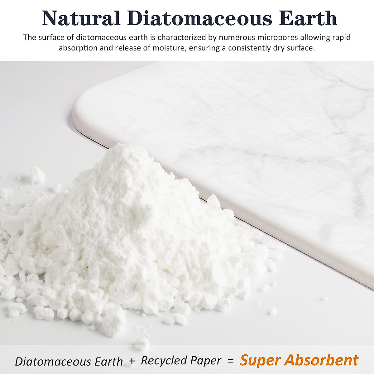 Parutta Large Stone Dish Drying Mat for Kitchen Counter, 23.6"(L)×15.4"(W), Quick Drying Diatomaceous Earth Stone Pad, Ultra Absorbent, Non-Slip, Heat Resistant Mat, Whtie Marble