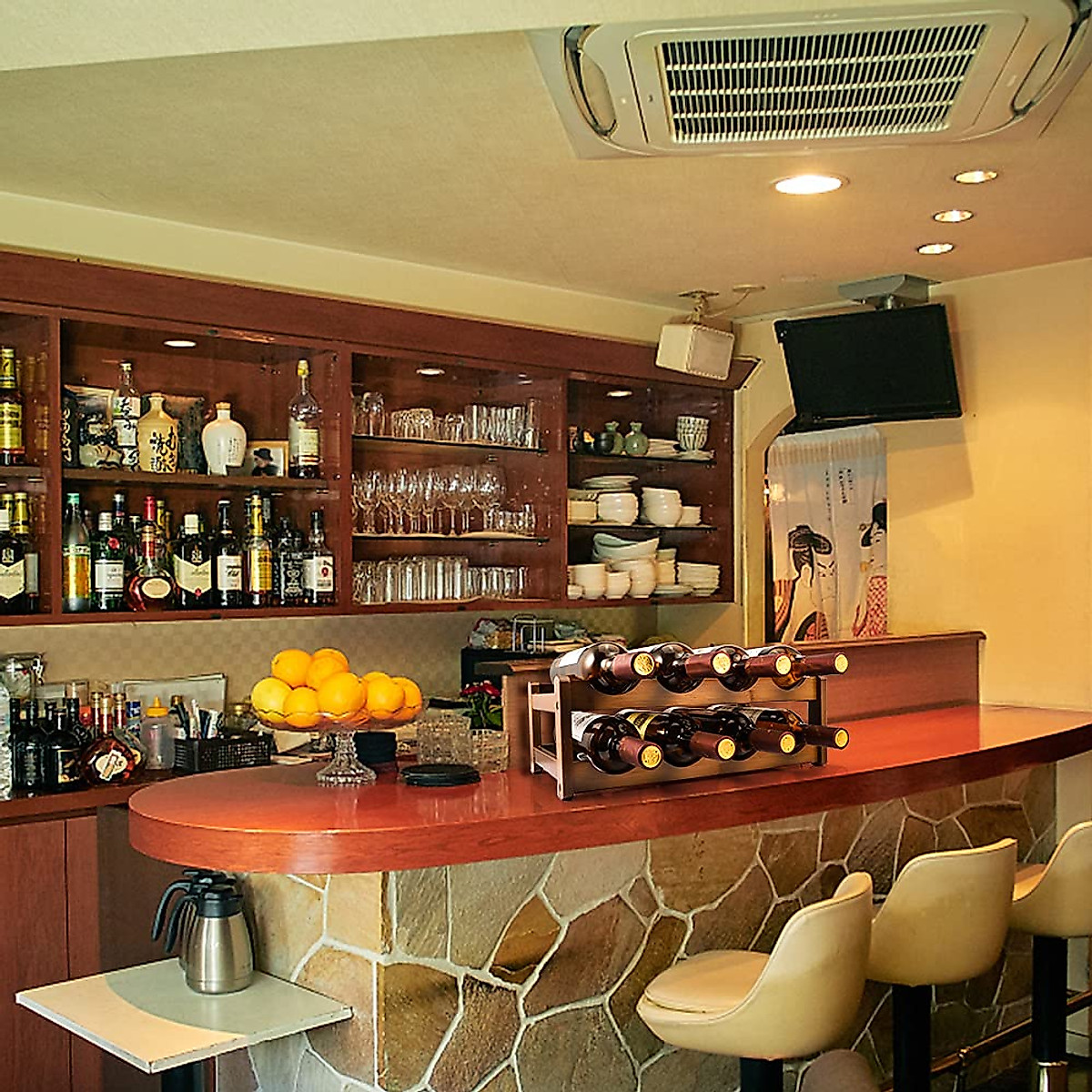 PAMISO 2-Tiers Wine Rack, 8-Bottles Bamboo Wine Stand Holder Wine Rack Countertop for Pantry, Kitchen, Bars, Wine Cellar