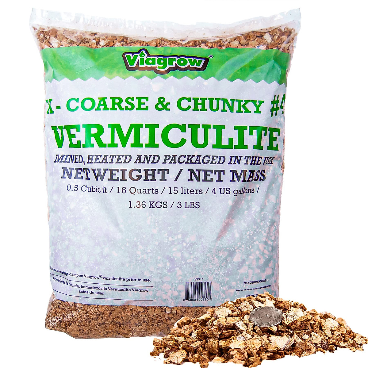 Viagrow Coarse and Chunky Vermiculite by Viagrow, Made in America (16 Qts / 4 Gallons / .53 CF / 1 Pack)