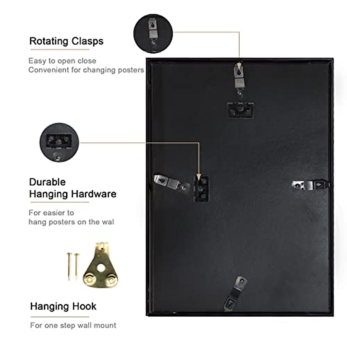 AntNest A4 Aluminum Picture Frame, Acrylic Front, Thin Black Metal Poster Frame for 8.3x11.7 Pictures, Horizontal/Vertical Wall Mount, Wall Hook Included