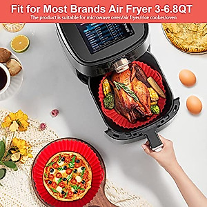 (3PCS) Air Fryer Silicone Liners with Air Fryer Magnetic Cheat Sheet, for 3 to 8Qt Air Fryer, Food-Grade Reusable Silicone, Replacement of Flammable Disposable Parchment Paper(8 Inch)