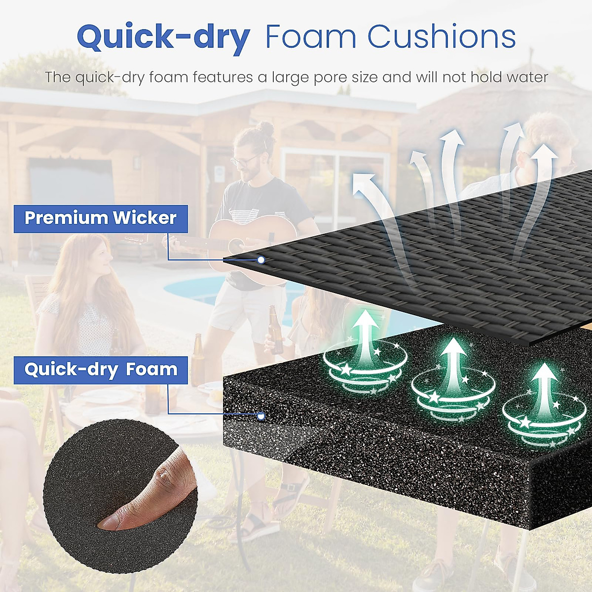 SUNSITT Patio Chairs Set of 2 w/Quick-Dry Foam Padded, All-Weather Rattan Outdoor Dining Chairs with Aluminum Frame, Wicker Bistro Chairs with High Backrest for Lawn, Deck, Porch, Garden, Dark-Grey