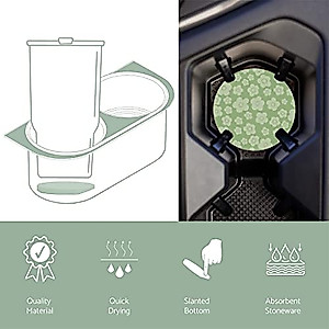Floral Pistachio Green 2.75 x 2.75 Ceramic Car Coasters Pack of 2