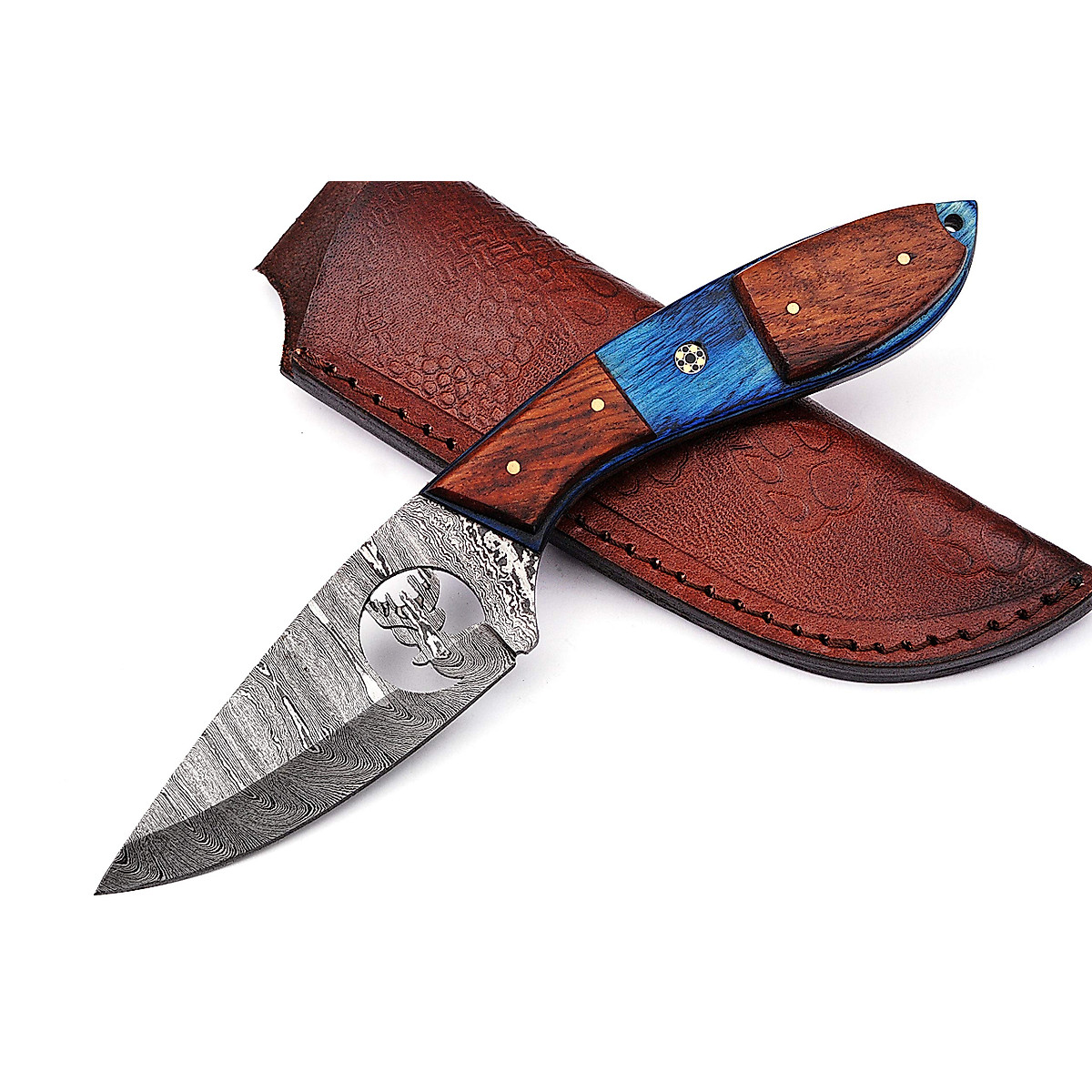 TMBrands Damascus Hunting Knife - Handmade Knife, Hand forged Fixed Blade Knife, Camping Knife & gift Knives - Hunting Knives & Bowie Knives with Rose Wood Handle & Knife Sheath