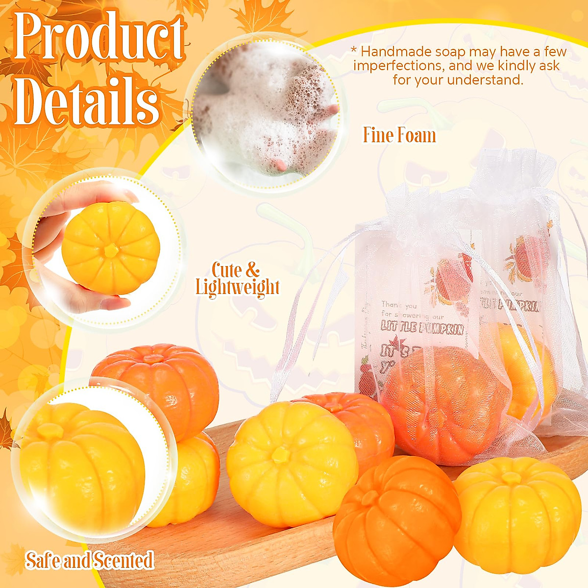Liliful 50 Sets Mini Pumpkin Baby Shower Favors Included Pumpkin Soap Thanks Cards Drawstring Gift Bags for Fall Bridal Shower Wedding Autumn Thanksgiving Day Party Decorations Gifts(Orange)