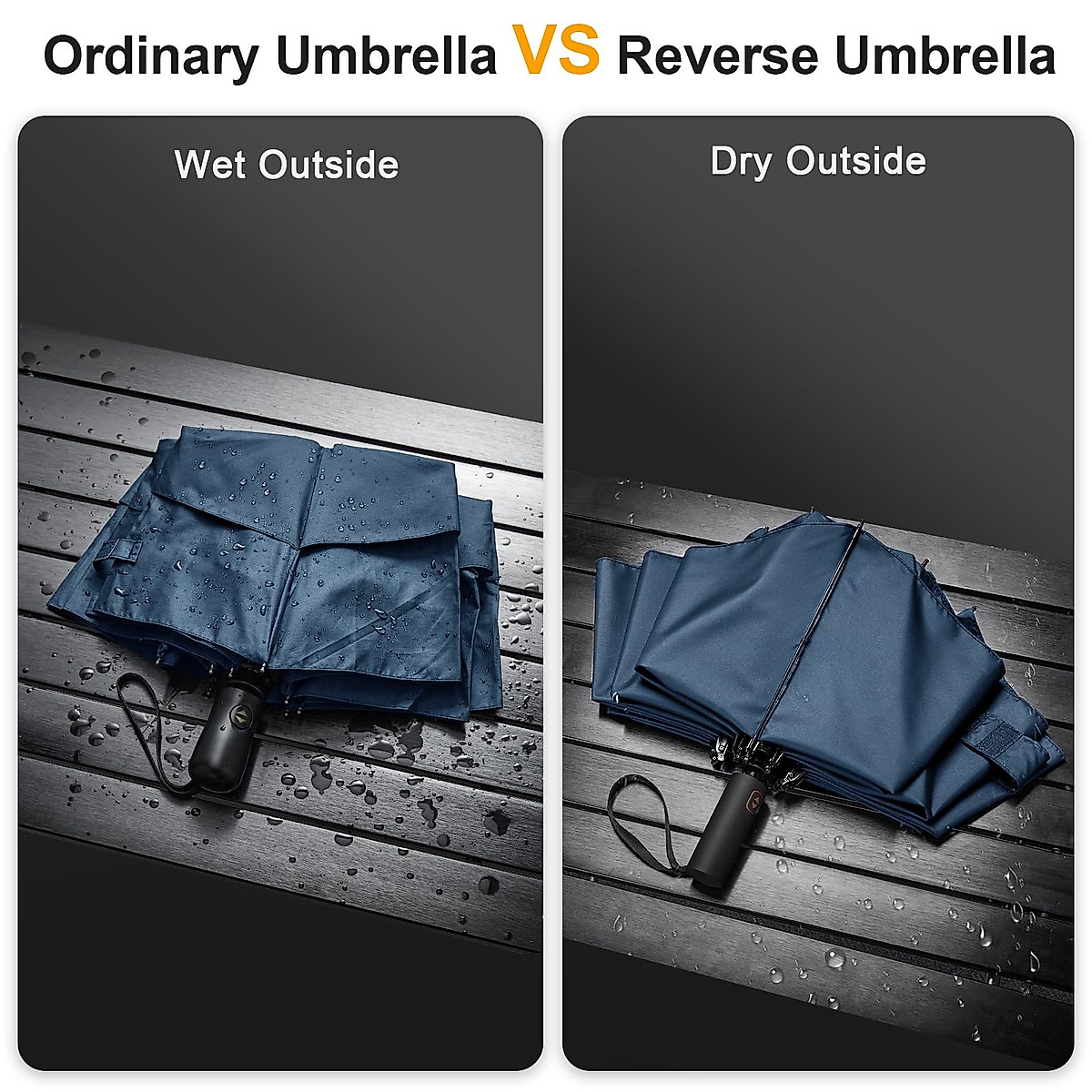 Prospo 62 Inch Large Travel Umbrellas for Rain Windproof, 10 Ribs Compact Reverse Folding Golf Umbrella, Double Canopy Automatic Open Close