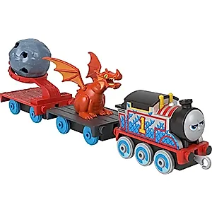 Fisher-Price Thomas & Friends Diecast Toy Train Medieval Thomas Push-Along Engine With Boulder Launcher For Preschool Kids Ages 3+ Years
