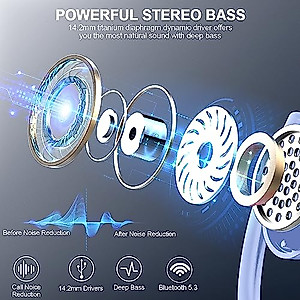 Wireless Earbud Bluetooth 5.3 Headphones Sport Earphones in Ear 48H Playback Stereo Noise Cancelling Earbud with Dual Mic LED Display, Over-Ear Earhooks Ear Buds IP7 Waterproof Headset for Running Gym