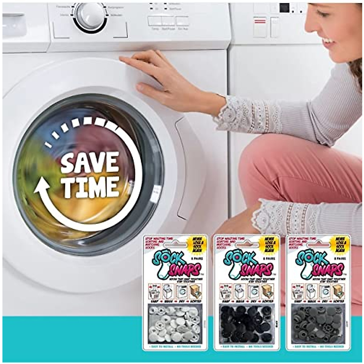 Black Sock Snaps, Sock Locks, Sock Clips for Washer and Dryer, Socks Organizer for Closet, Sock Keeper, Easy to Use Laundry Tool for Socks - 3 Pack Set, 8 Pairs per