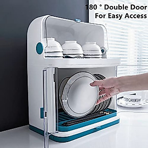 Gdrasuya10 2 Tier Dish Drying Rack Modern Houseware Dish Organizer Cutlery Drainer with Lid Cover Detachable Drip Tray Storage Box Basket for Kitchen Organizing Storage Holder